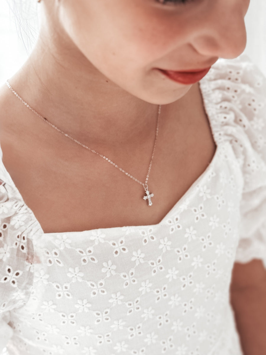 Evangeline Girls Silver Cross Necklace – Sparkly Keepsake Gift – A ...